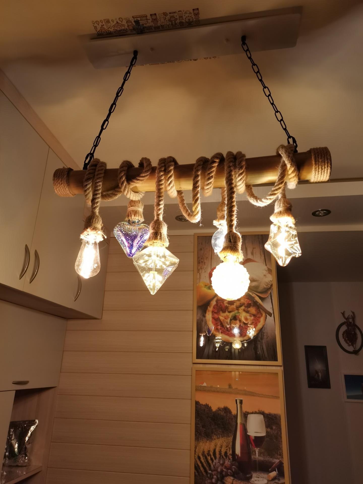 Arturest Pendant Light Bamboo Rope Chandelier Hemp Rope Pendant Lamp